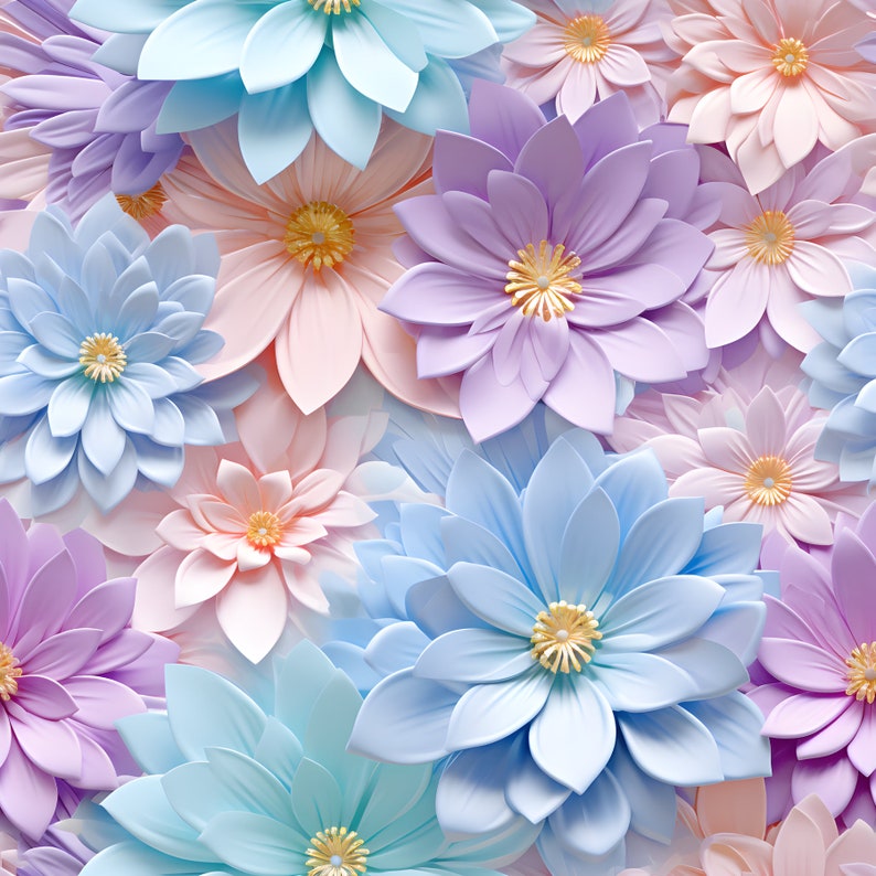 Soft Pastel 3d Flowers Seamless Digital Pattern for Sublimation and ...