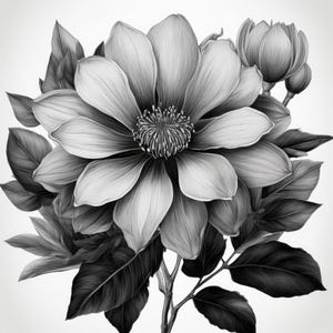 20 PNG Black White Flower Watercolor Floral Clipart - Etsy