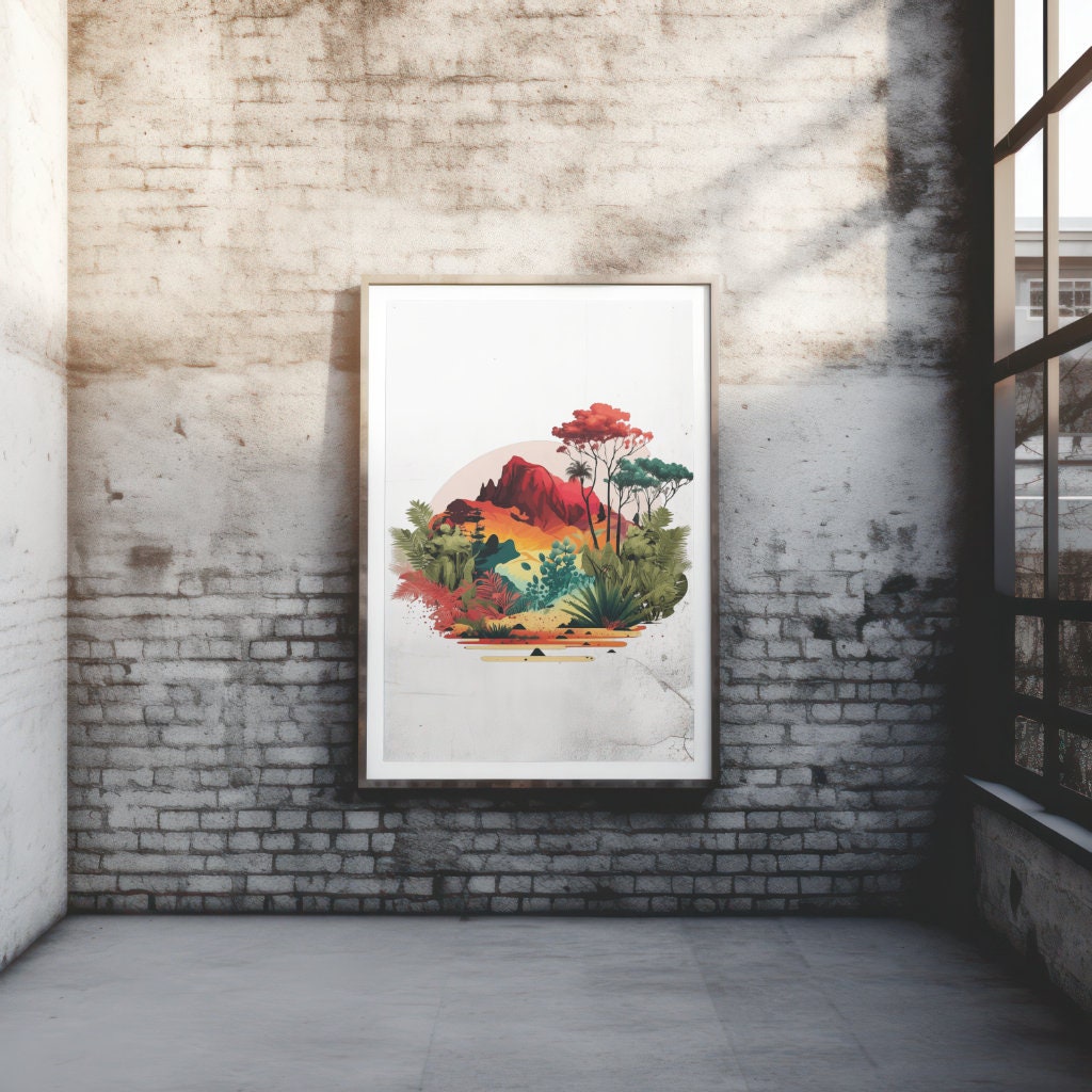 Printable Mountain and Tree Scenery Colorful Downloadable Art - Etsy