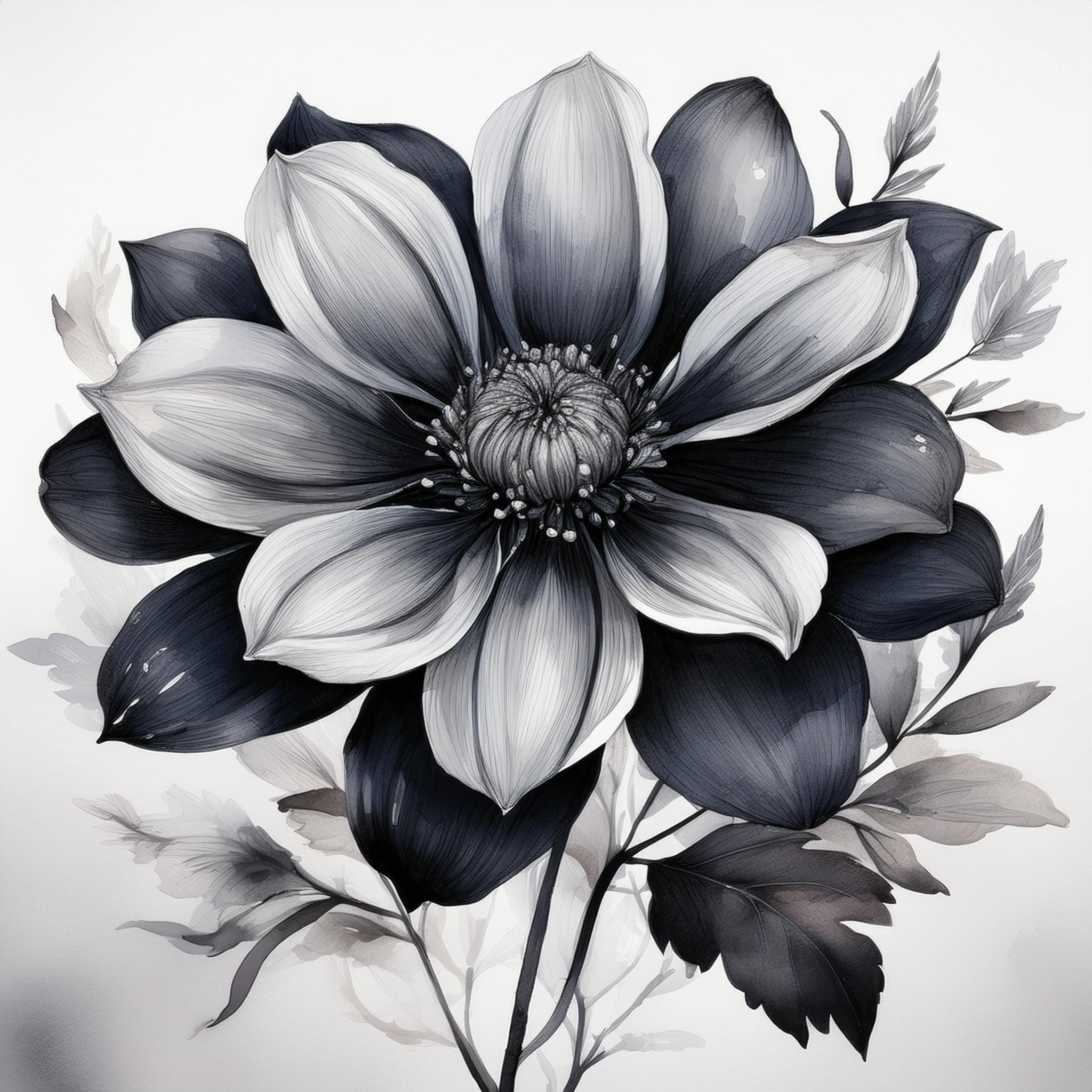 20 PNG Black White Flower Watercolor Floral Clipart - Etsy