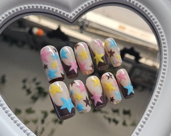 Galaxy Press on Nails Star Nails Nailscape Pressons Black White ...