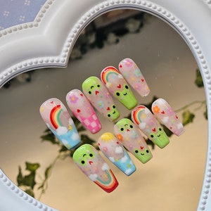 Colorful Froggy Press on Nails - Etsy