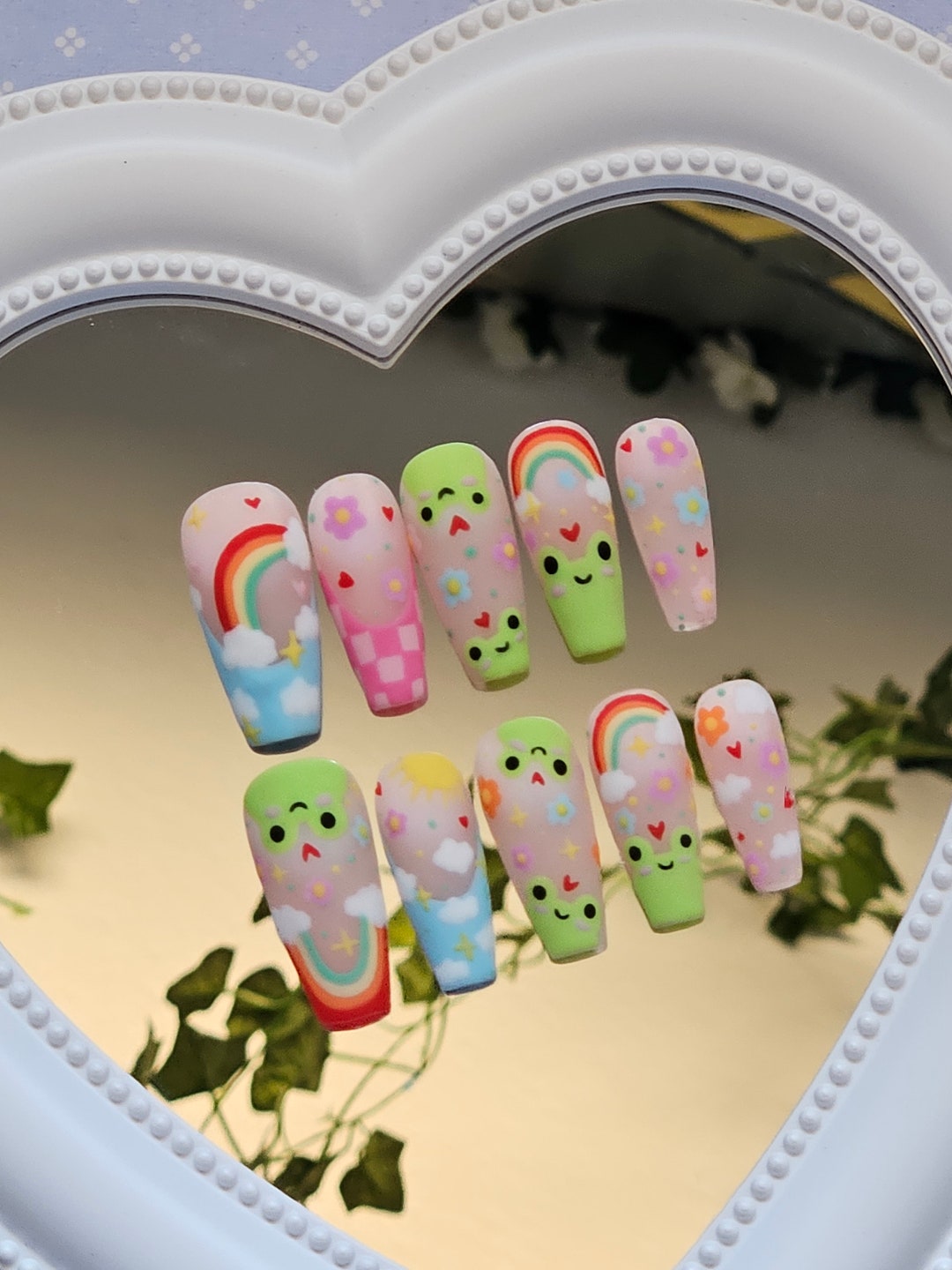 Colorful Froggy Press on Nails - Etsy