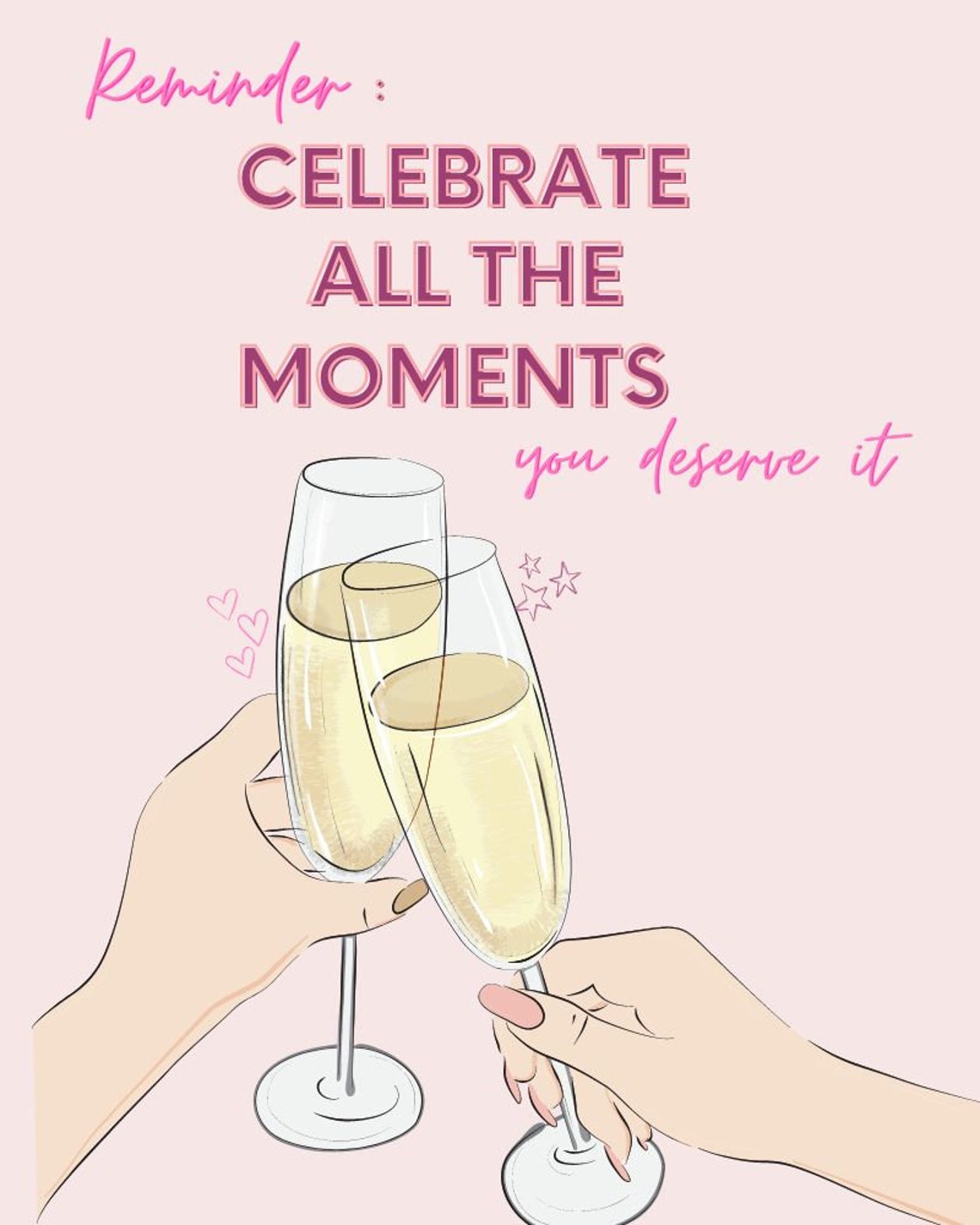 Cheers Celebrate Girly Poster Digital Print Pink Champagne - Etsy