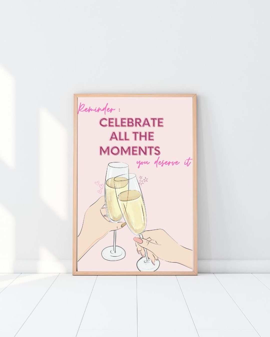 Cheers Celebrate Girly Poster Digital Print, Pink Champagne Cheers ...