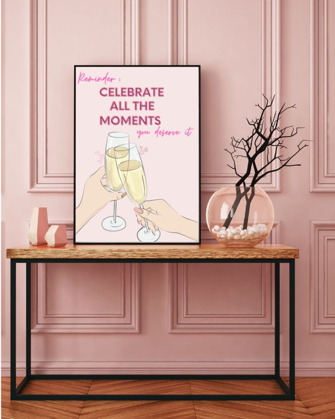 Cheers Celebrate Girly Poster Digital Print, Pink Champagne Cheers ...