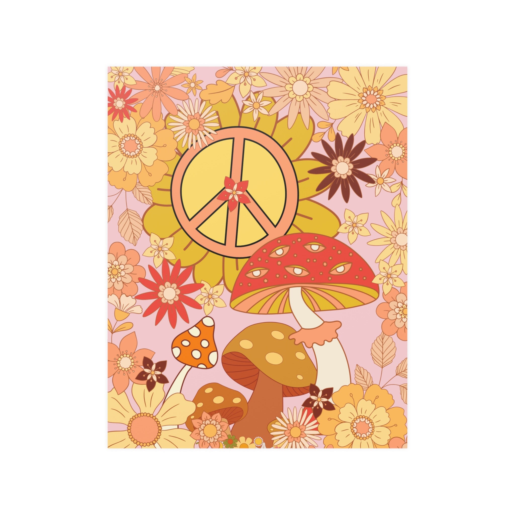 Floral Hippie Peace Sign Shroom Poster - Etsy