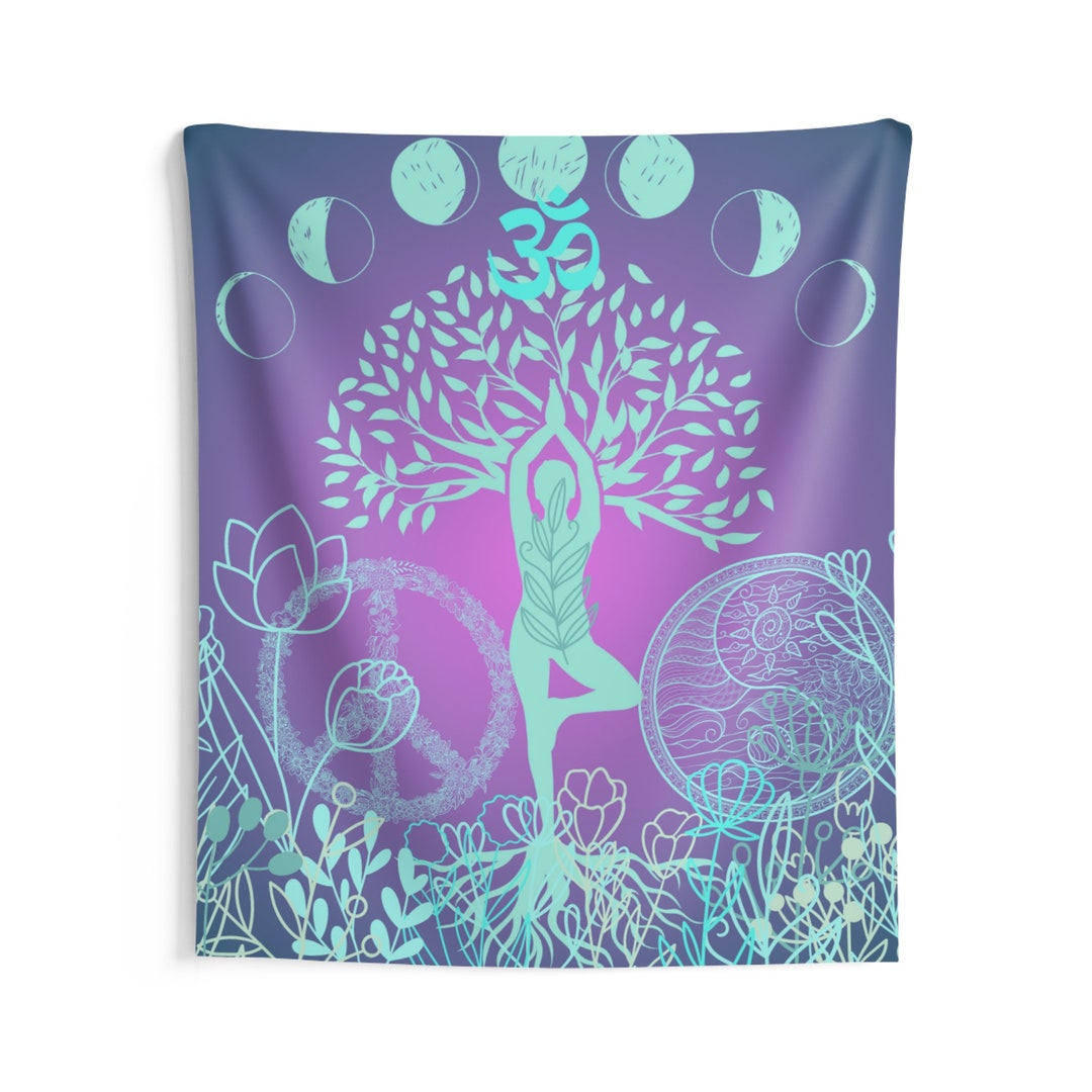 Meditating Tree of Life Moon Phase Tapestry - Etsy