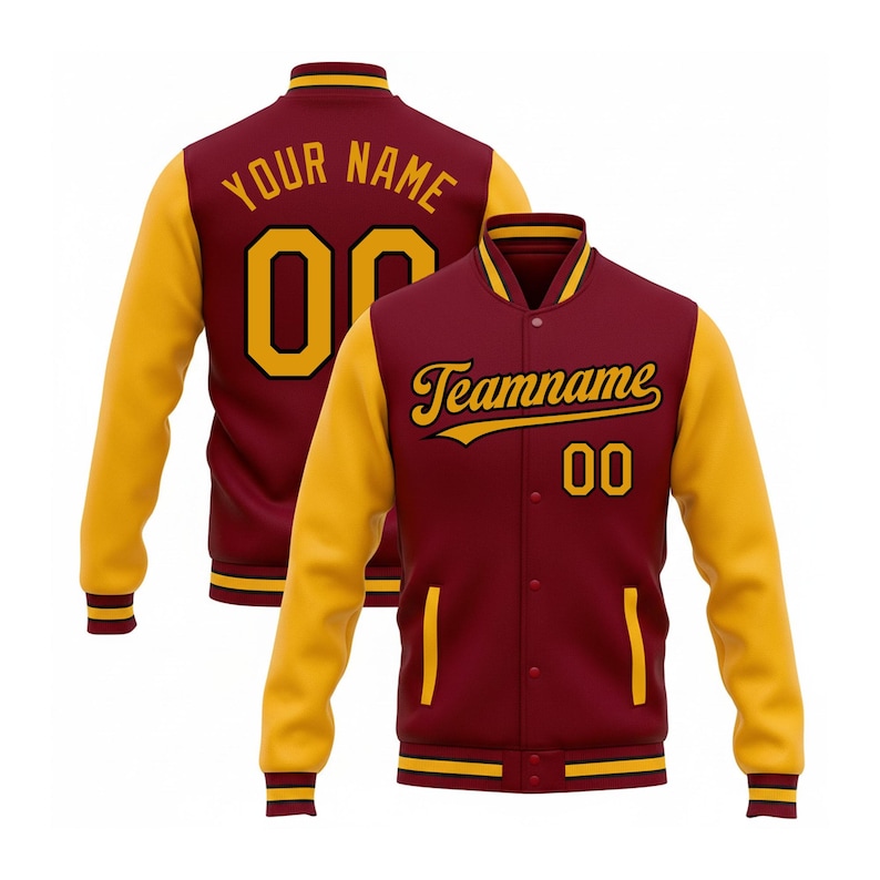 Custom Varsity Jacket, Navy Yellow Gold Printed and Stitched Team Name ...