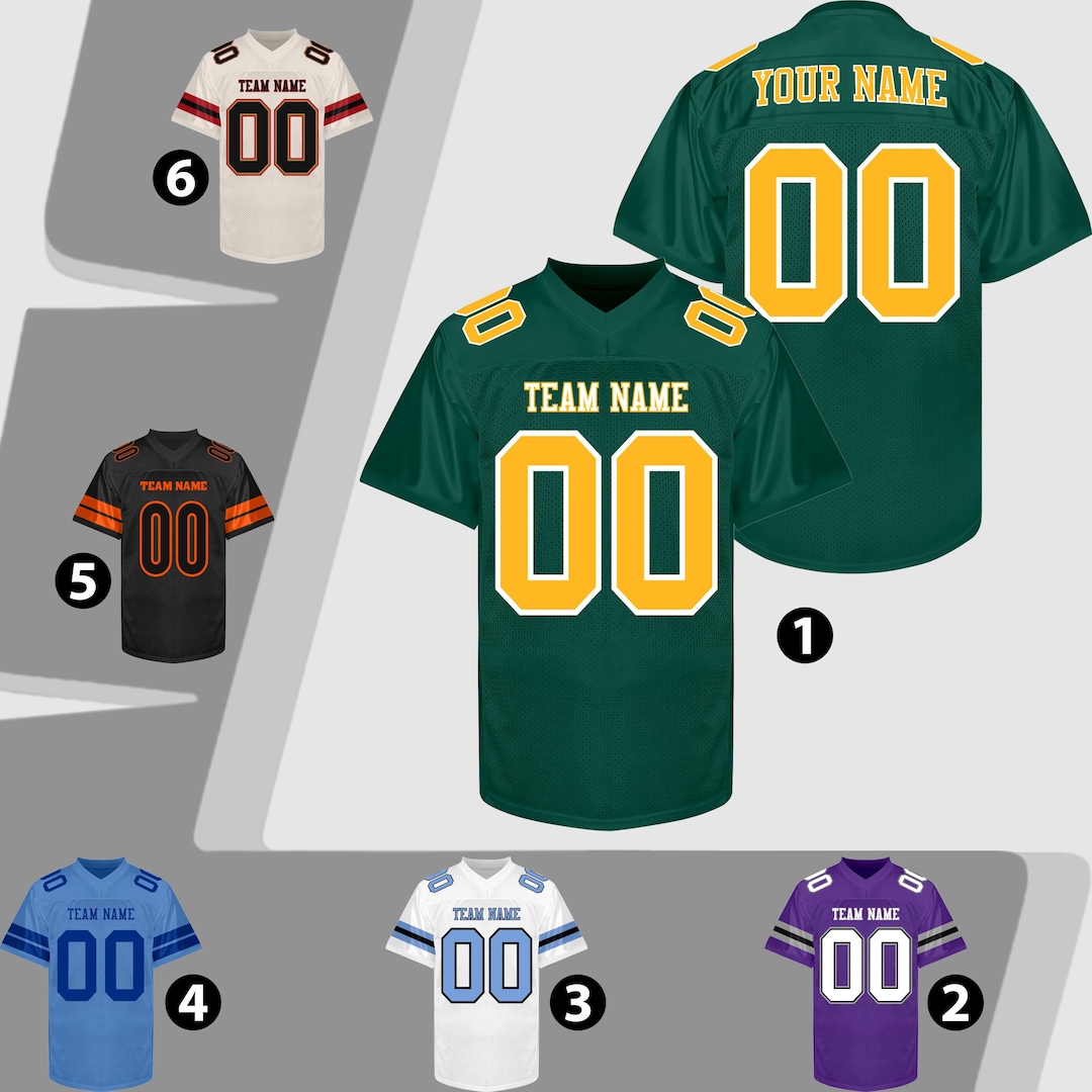 Custom Green Football Jersey Name Number Logo, Green Gold Football ...