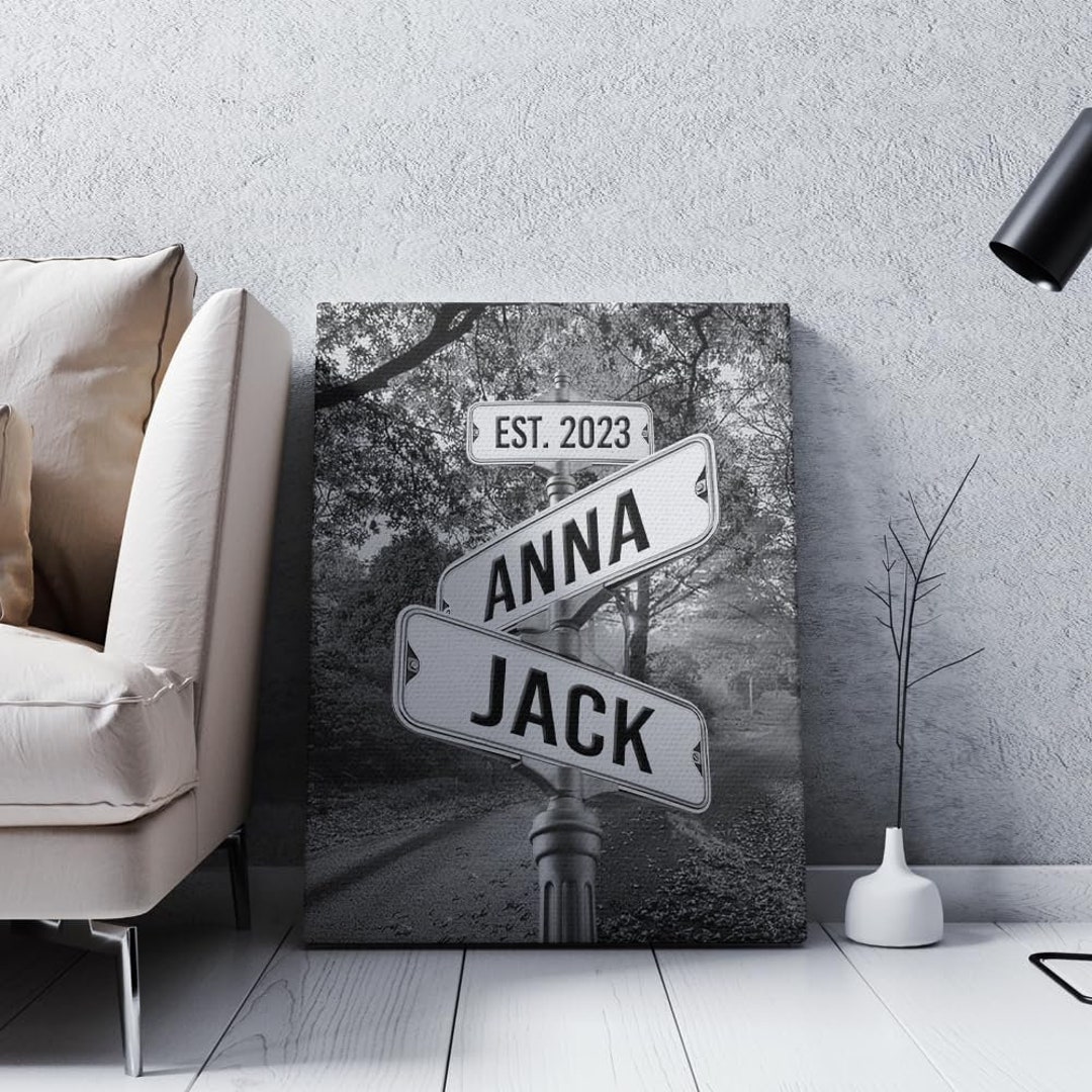 Personalized Name Vintage Street Sign Canvas Print, Black Autumn Custom ...