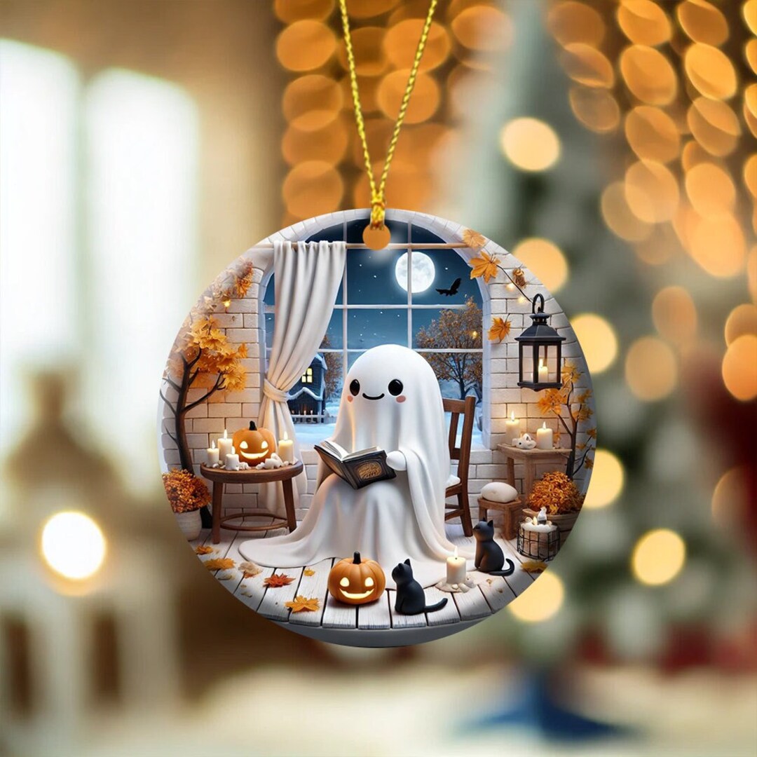 3D Spooky Ghost Reading Book Halloween Ornament, Ghost Read Book Gift ...