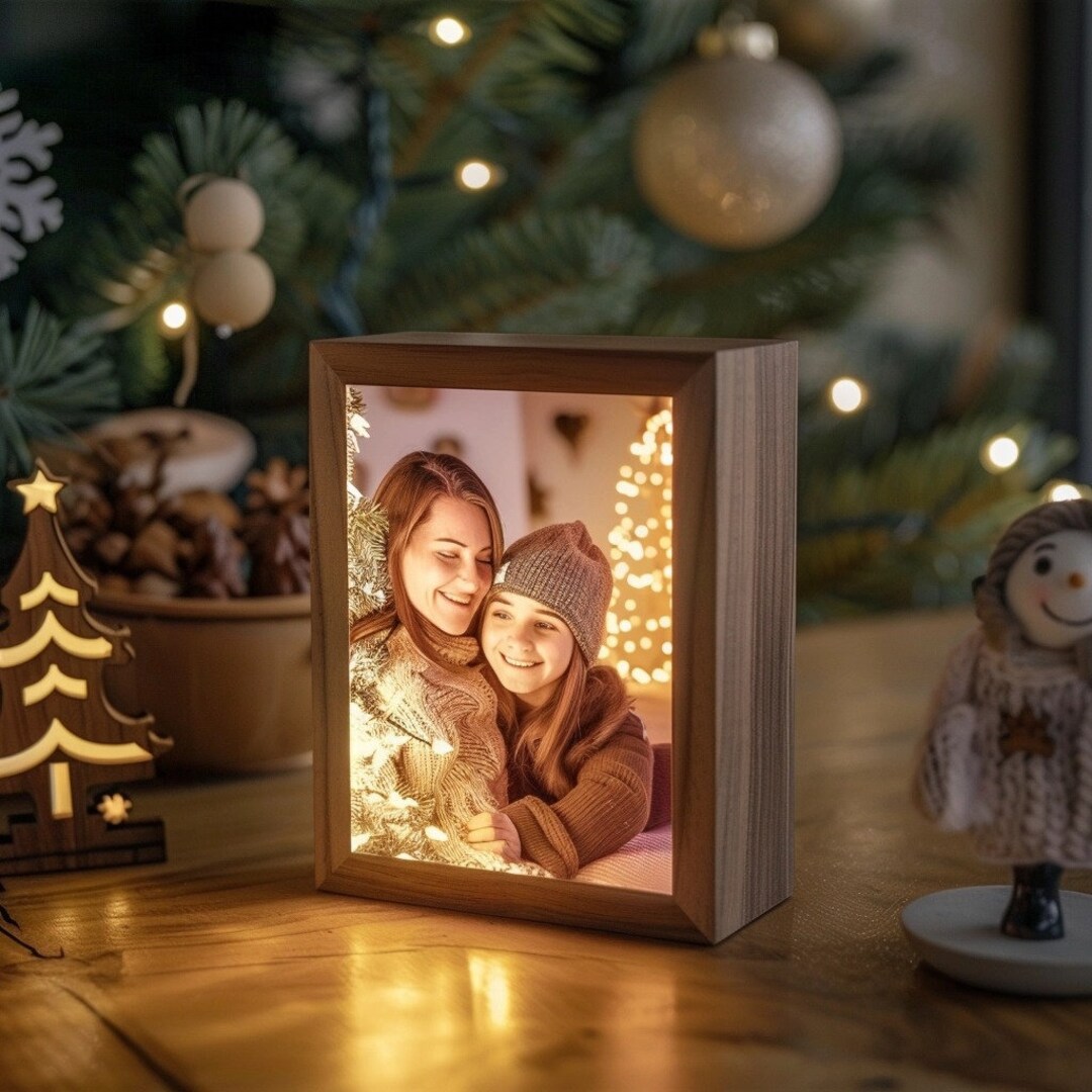 Personalized Photo Mother Frame Light Box, Custom Photo Light Wooden ...