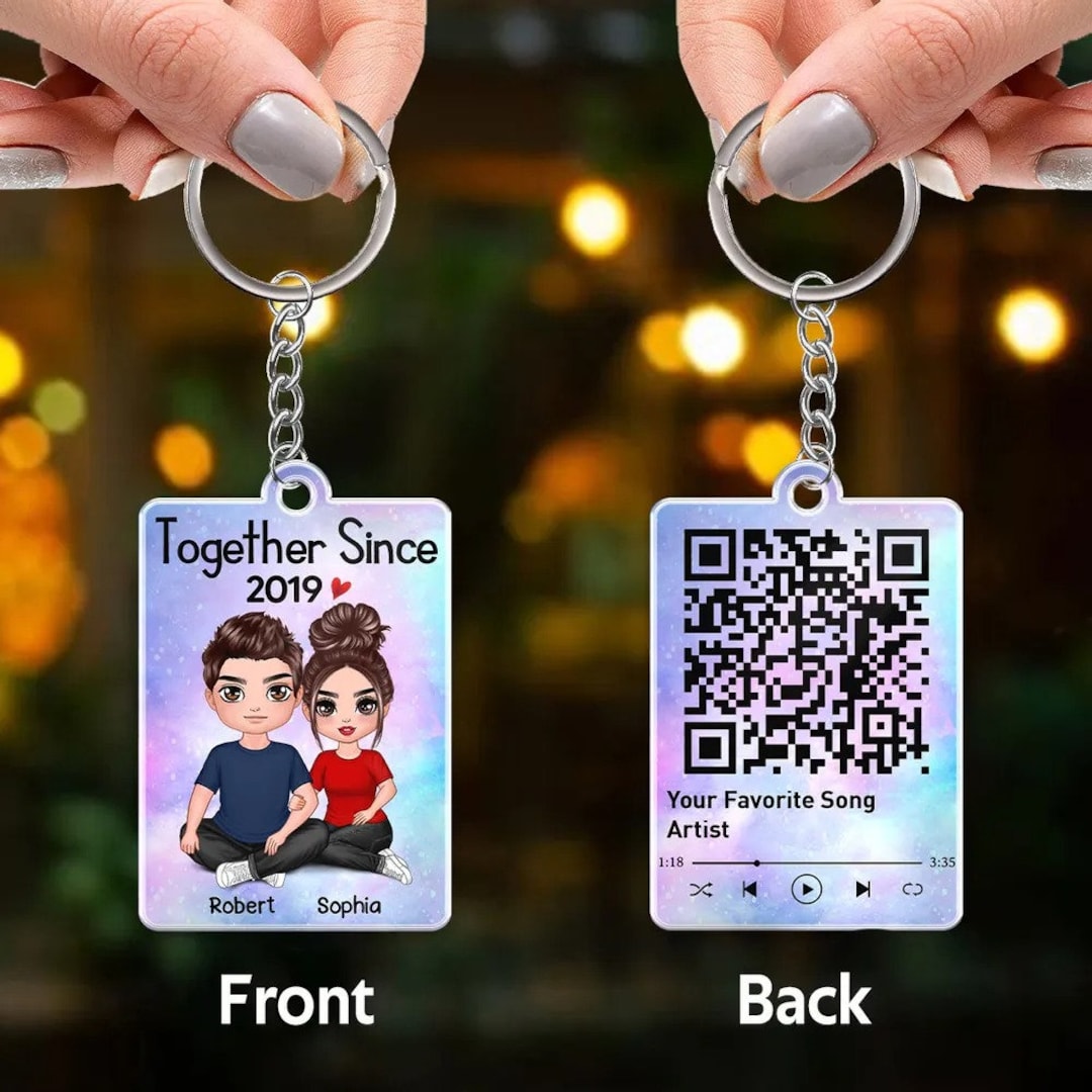 Cute Couple Song QR Code Keychain, Personalize Keychain for Girlfriend ...