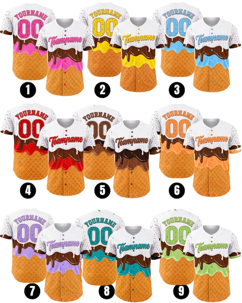 Personalized Ice Cream Drip Baseball Jersey for Men Women Youth Kid ...
