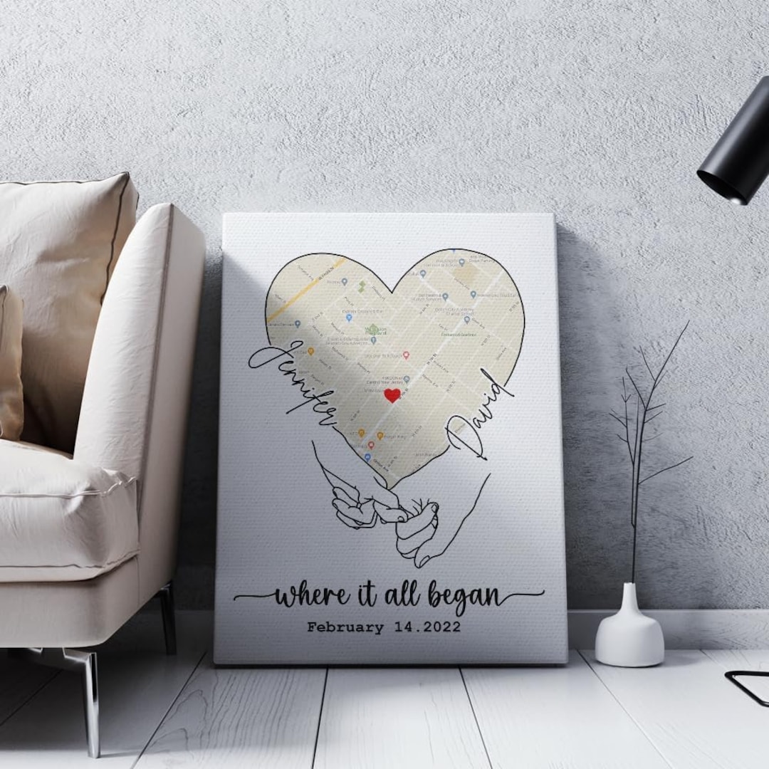 Custom Map Canvas Name Date Where It All Began Vintage Map Printed ...