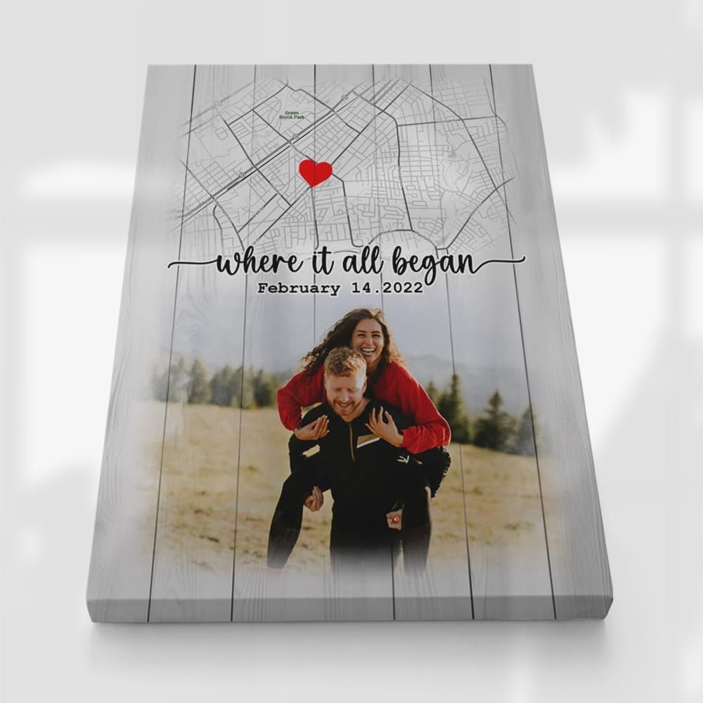 Custom Map Canvas Name Date Wood Pattern Black White Map Printed ...