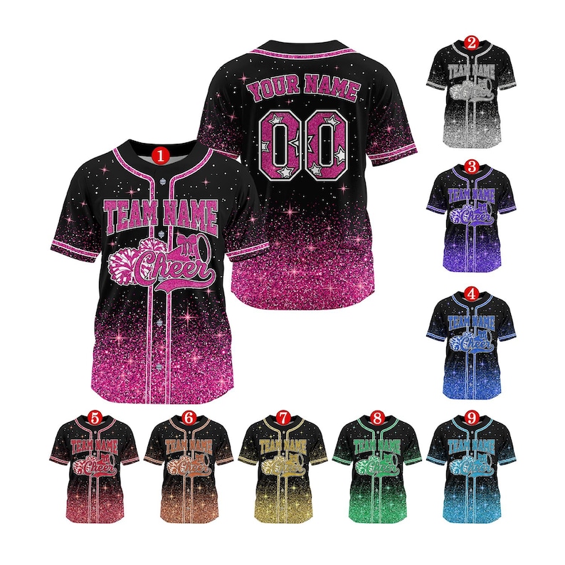 Personalized Glitter Cheer Baseball Jersey Men Women Youth Kid, Print ...