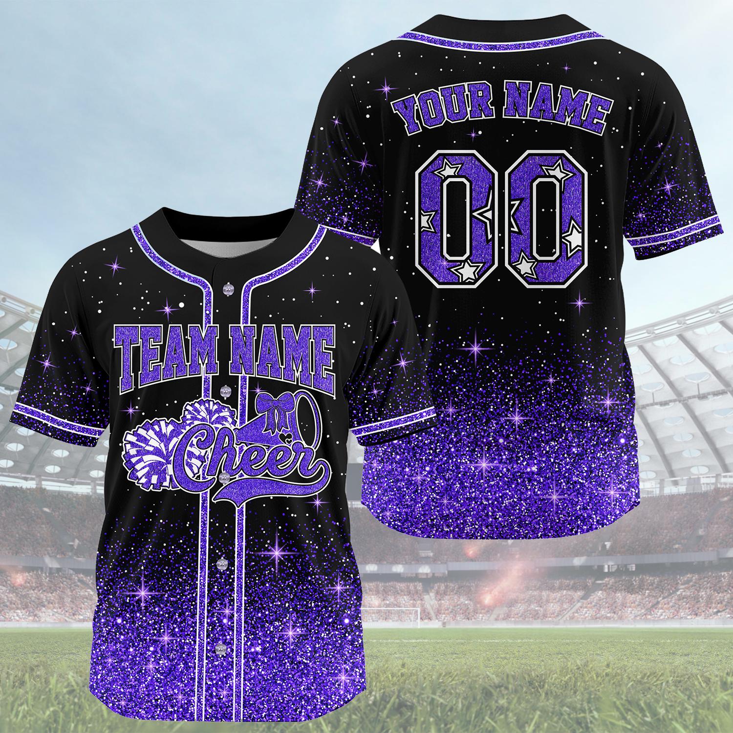 Personalized Glitter Cheer Baseball Jersey Men Women Youth Kid, Print ...