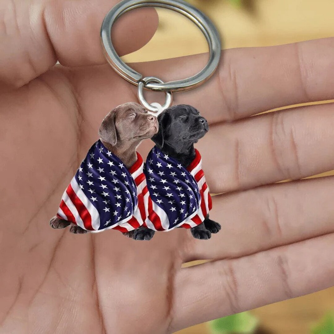 Labrador Retriever Dog Keychain Two Dogs Patriot Flag Acrylic - Etsy