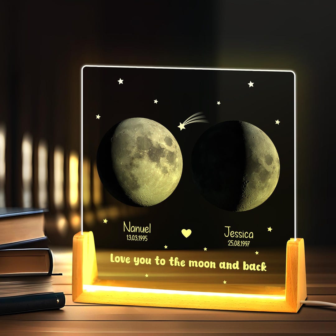 Personalized Moon Phase Night Light, Custom Moon Lamp, the Night We Met ...