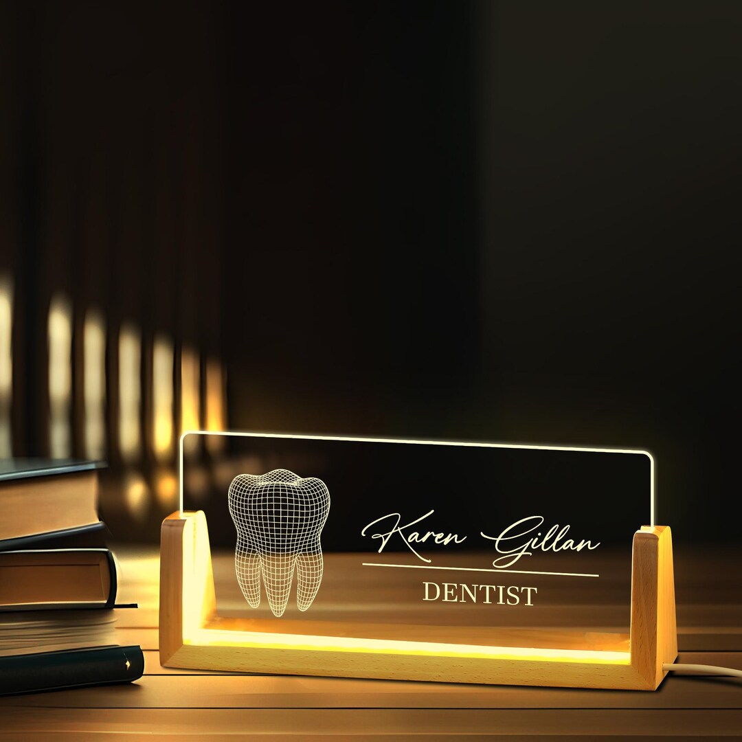 Personalized Dentist Desk Name Plate, Custom LED Tooth Lamp for ...