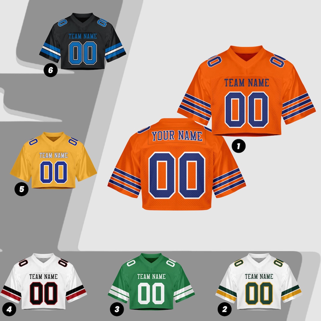 Custom Name Number Logo Cropped Blue Orange Football Jersey for Women ...