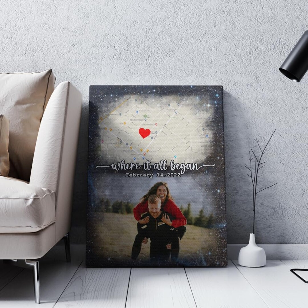 Custom Map Canvas Starry Sky Vintage Map Printed, Personalized Photo ...