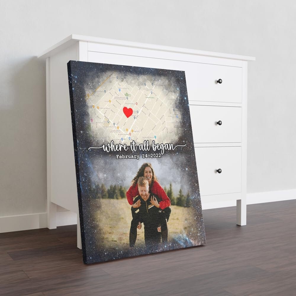 Custom Map Canvas Starry Sky Vintage Map Printed, Personalized Photo ...