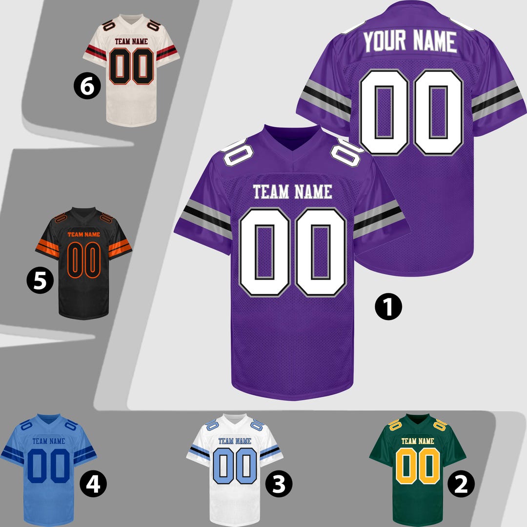 Personalized Purple White Football Jersey Name Number Logo Custom ...