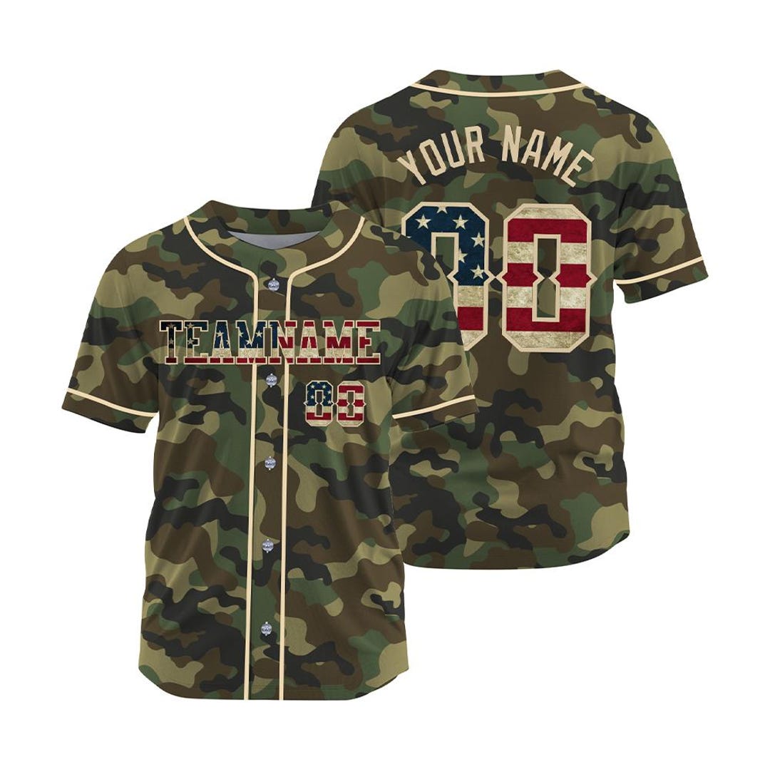 Custom USA Military Camouflage Baseball Jersey Name, Number, Logo ...