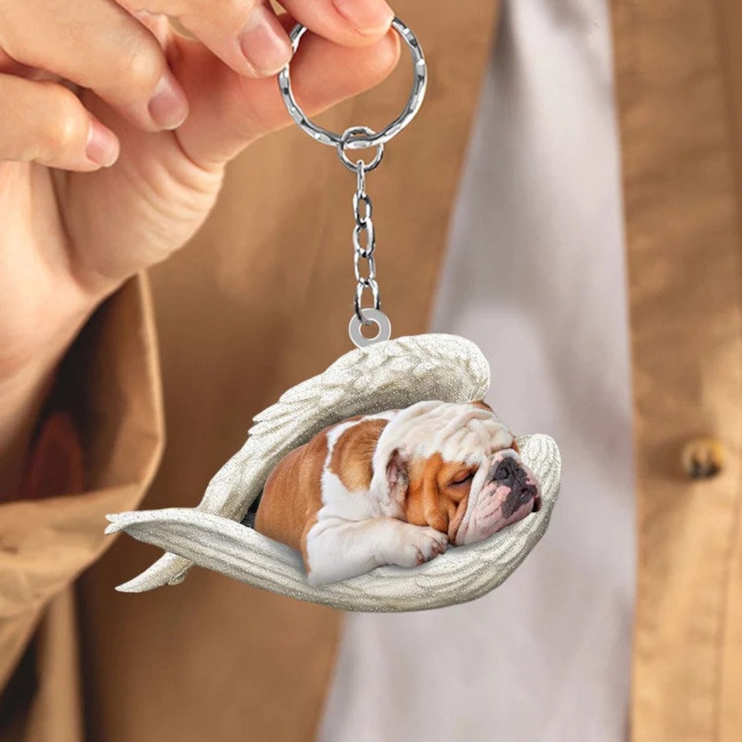 Bulldog Dog Keychain, Sleeping Wing Angel Dog Acrylic Keychain, Cute ...