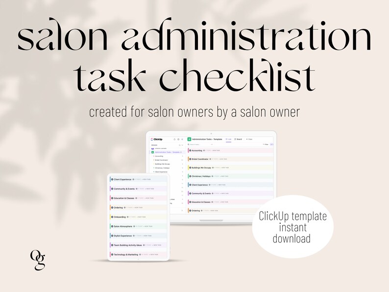 Salon Administration Tasks Checklist - Clickup - Etsy