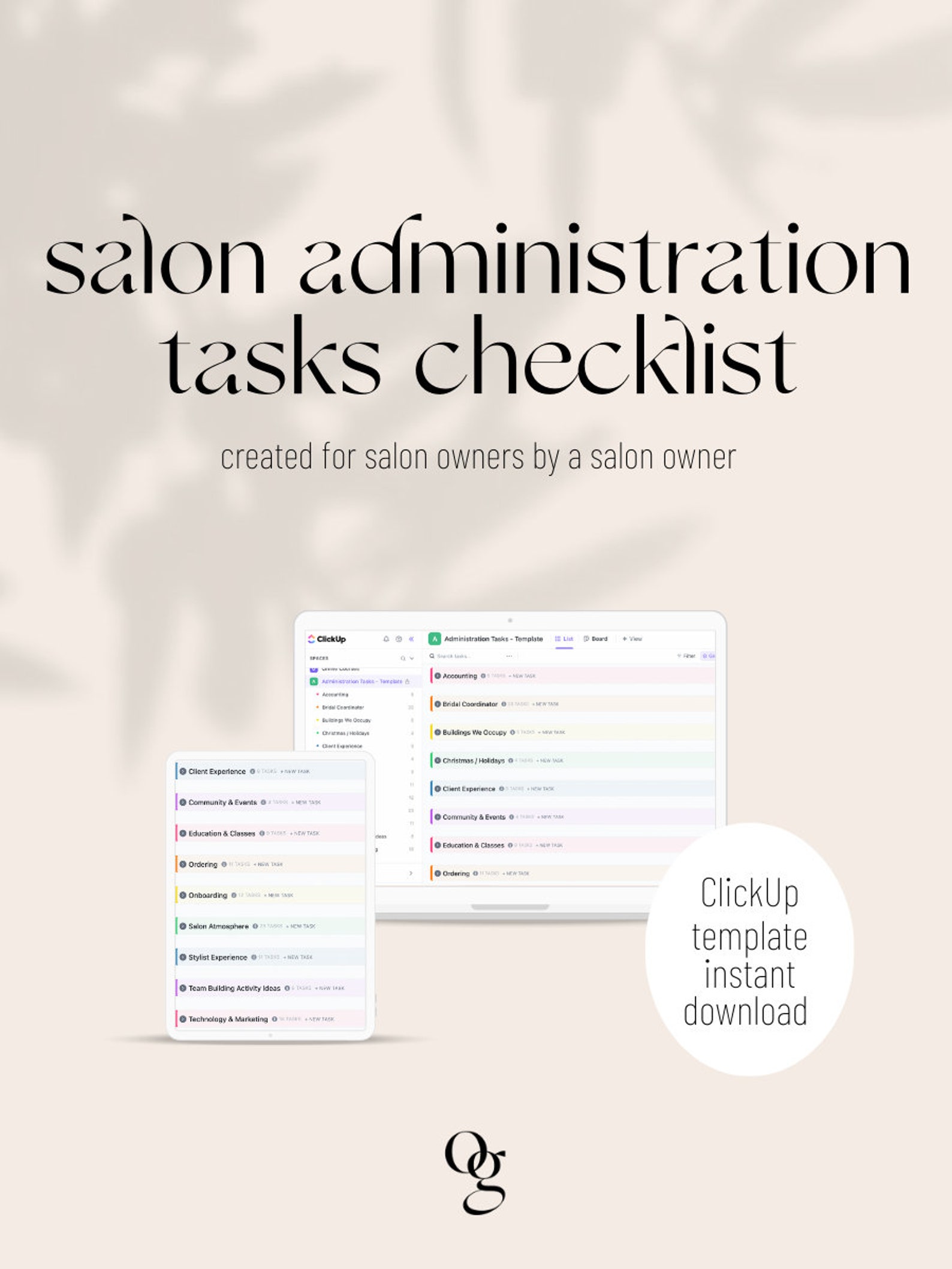 Salon Administration Tasks Checklist - Clickup - Etsy
