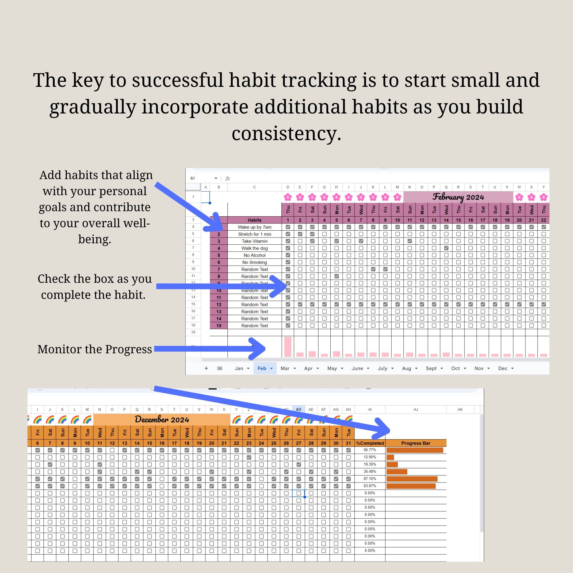 Habit Tracker Google Sheet Template, Habit Tracker Spreadsheet, New ...