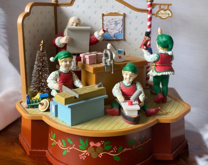 Vintage Christmas Santa's Workshop Animated Musical Box Display Holiday ...