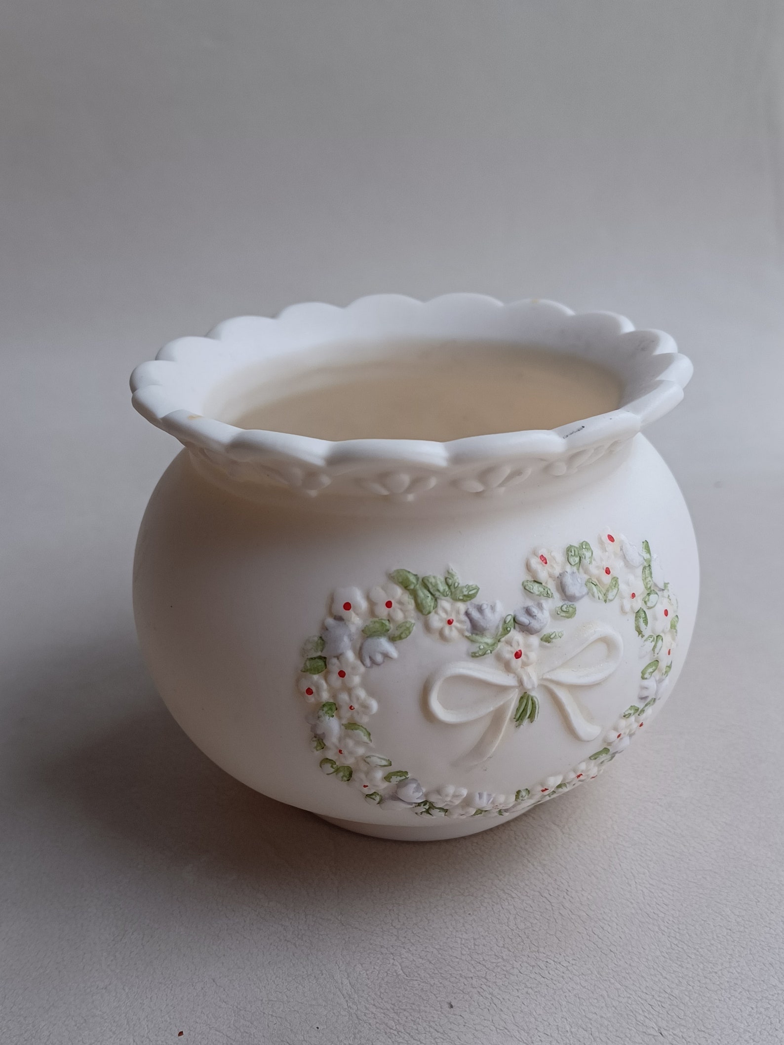 Vintage White Ceramic Cache Pot With Floral Heart Design and Bow Flower ...