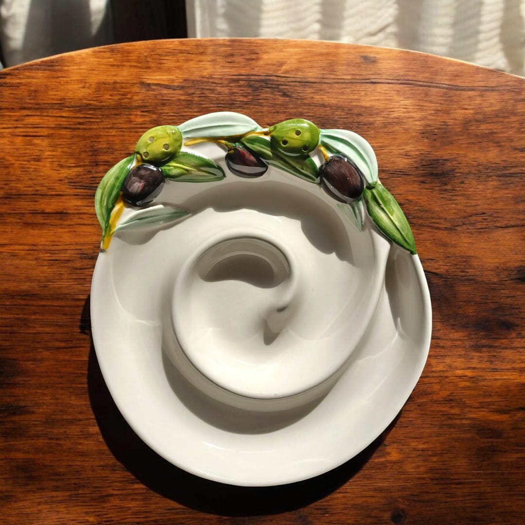 Vintage Dipinto Mano Italian Olive Plate Hand Painted Dish With ...