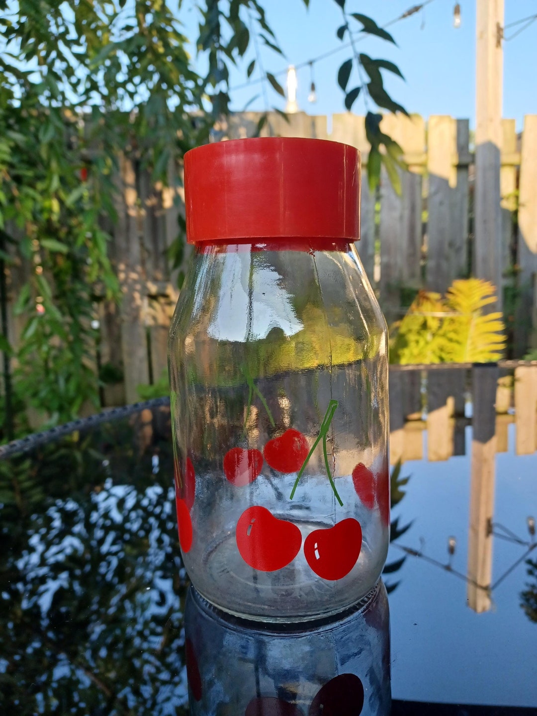 Vintage Glass Canister: Cherry Motif, Red Screw Top, Venezuela - Etsy