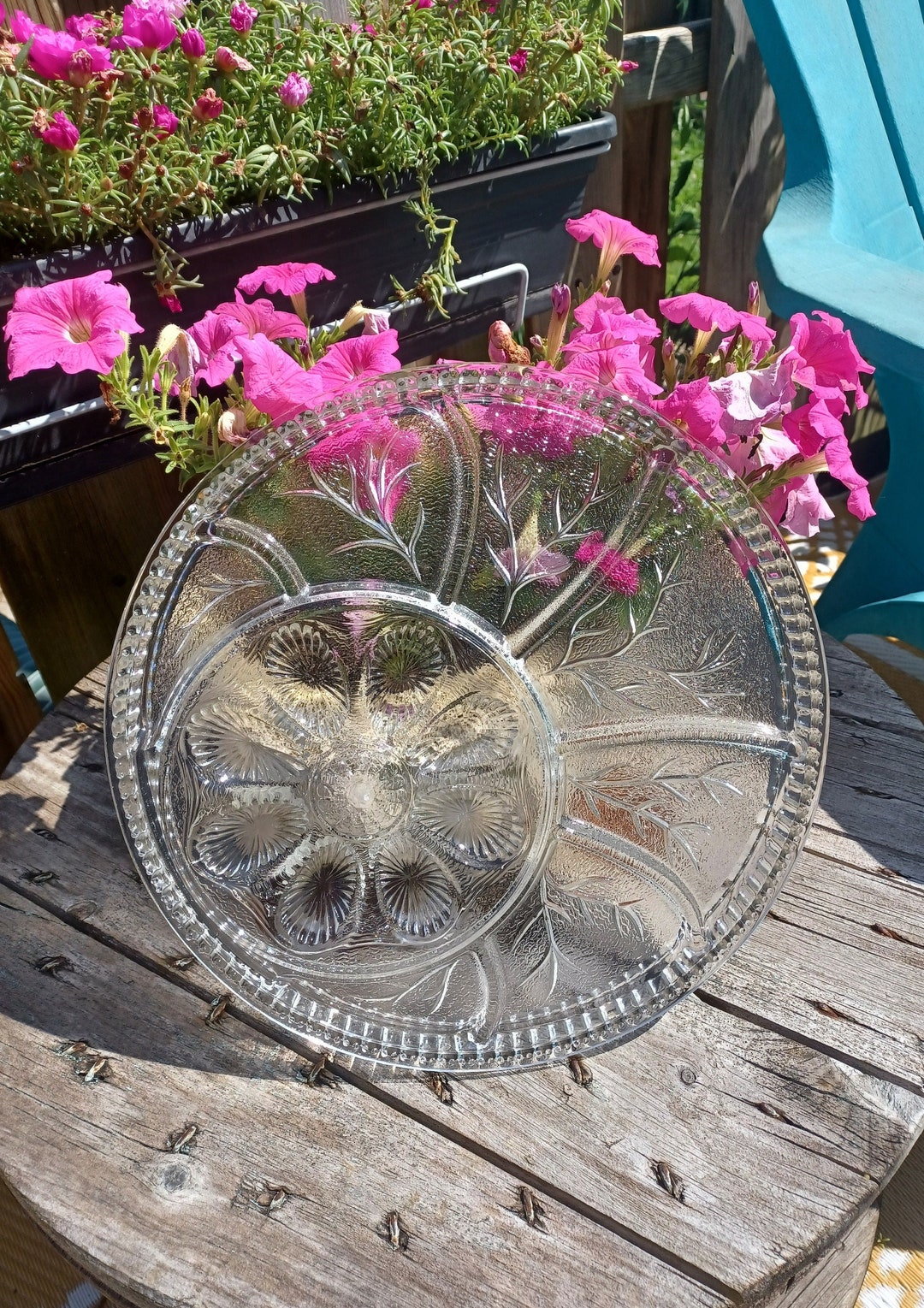 Vintage Indiana Glass Deviled Egg and Relish Serving Plate - Etsy