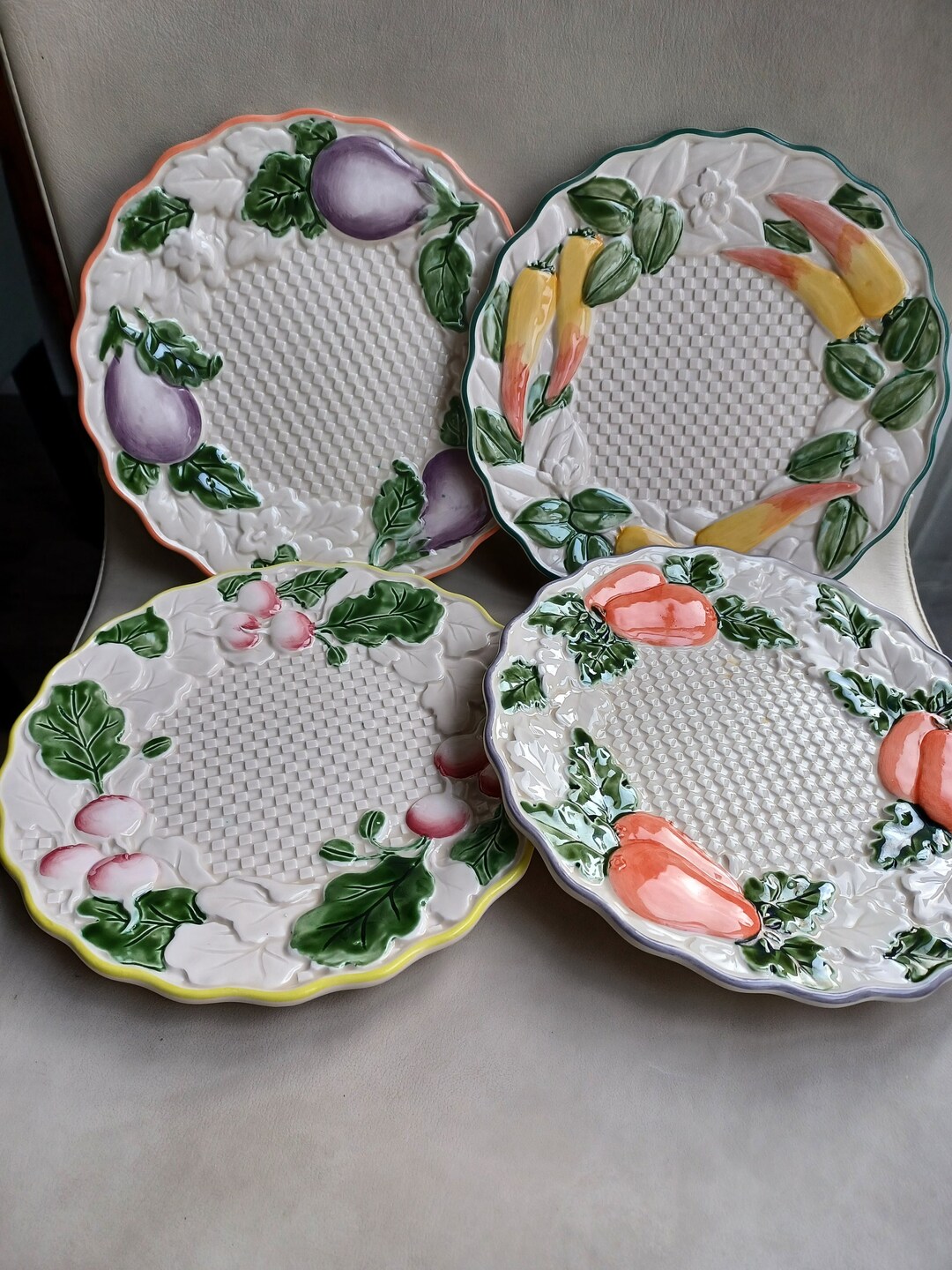 Vintage "pick of the Crop" Abbott Plates; Set of Four. Radish, Eggplant ...