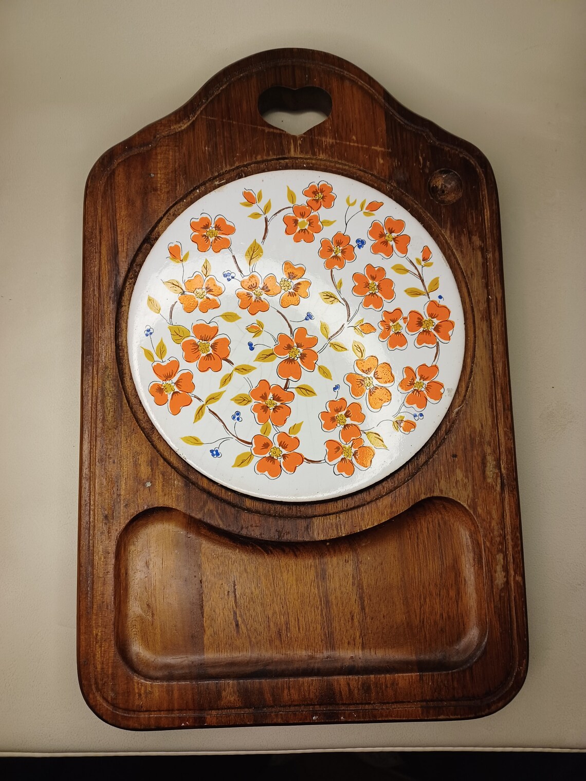 Vintage Teakwood Cheeseboard With Floral Tiled Cutting Board - Etsy