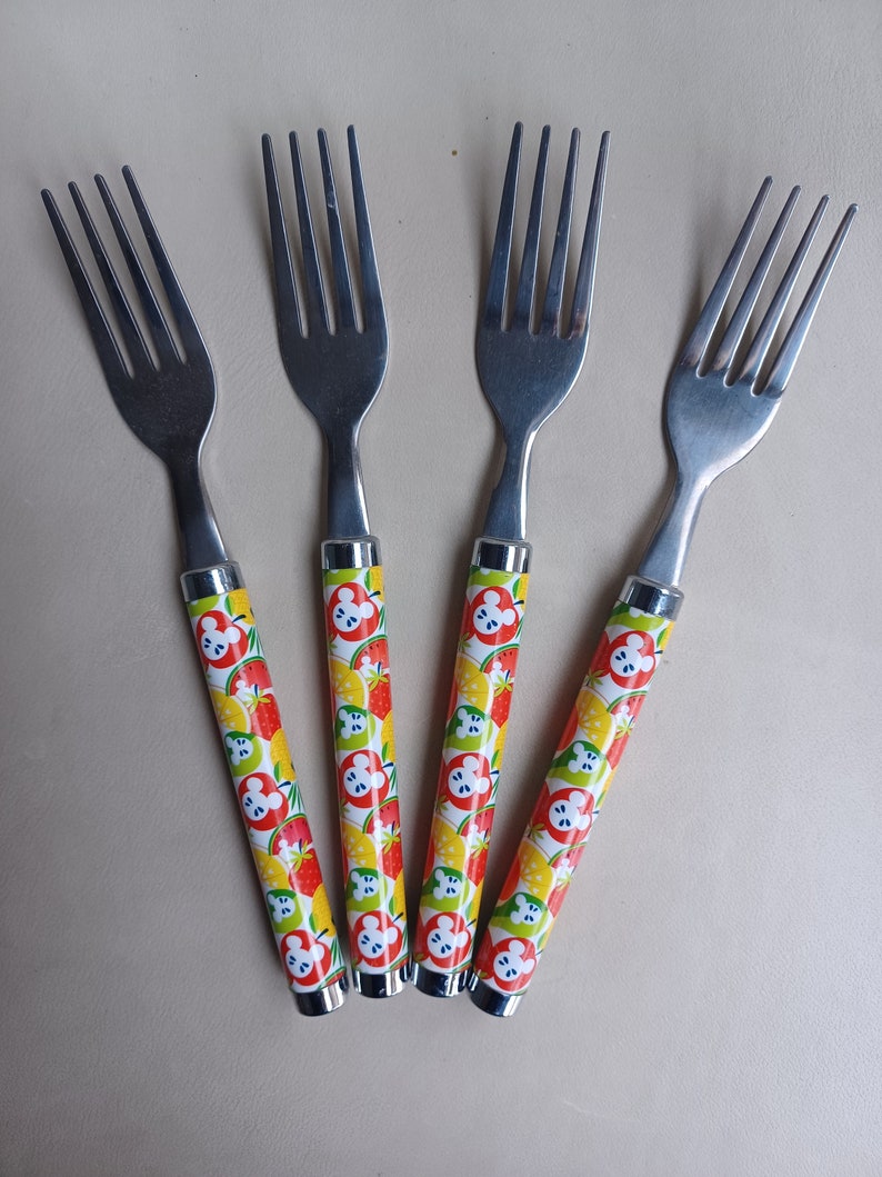 Vintage Set of 4 Disney China Forks Stainless Steel With Plastic Citrus ...