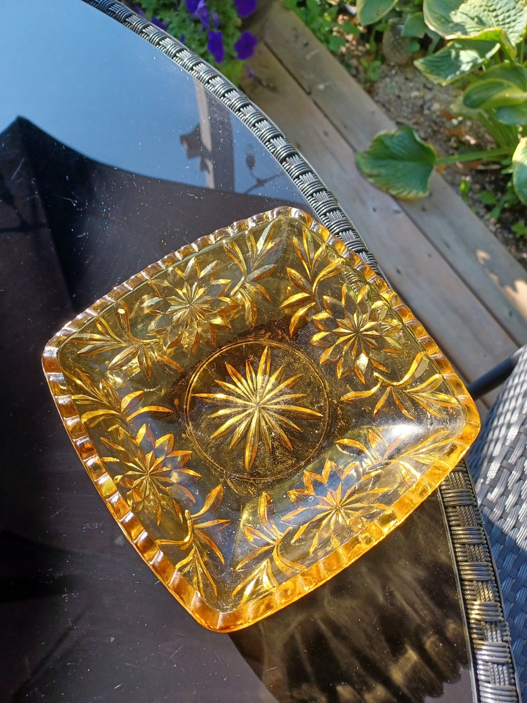 Vintage Golden Amber Depression Glass Candy Dish - Etsy