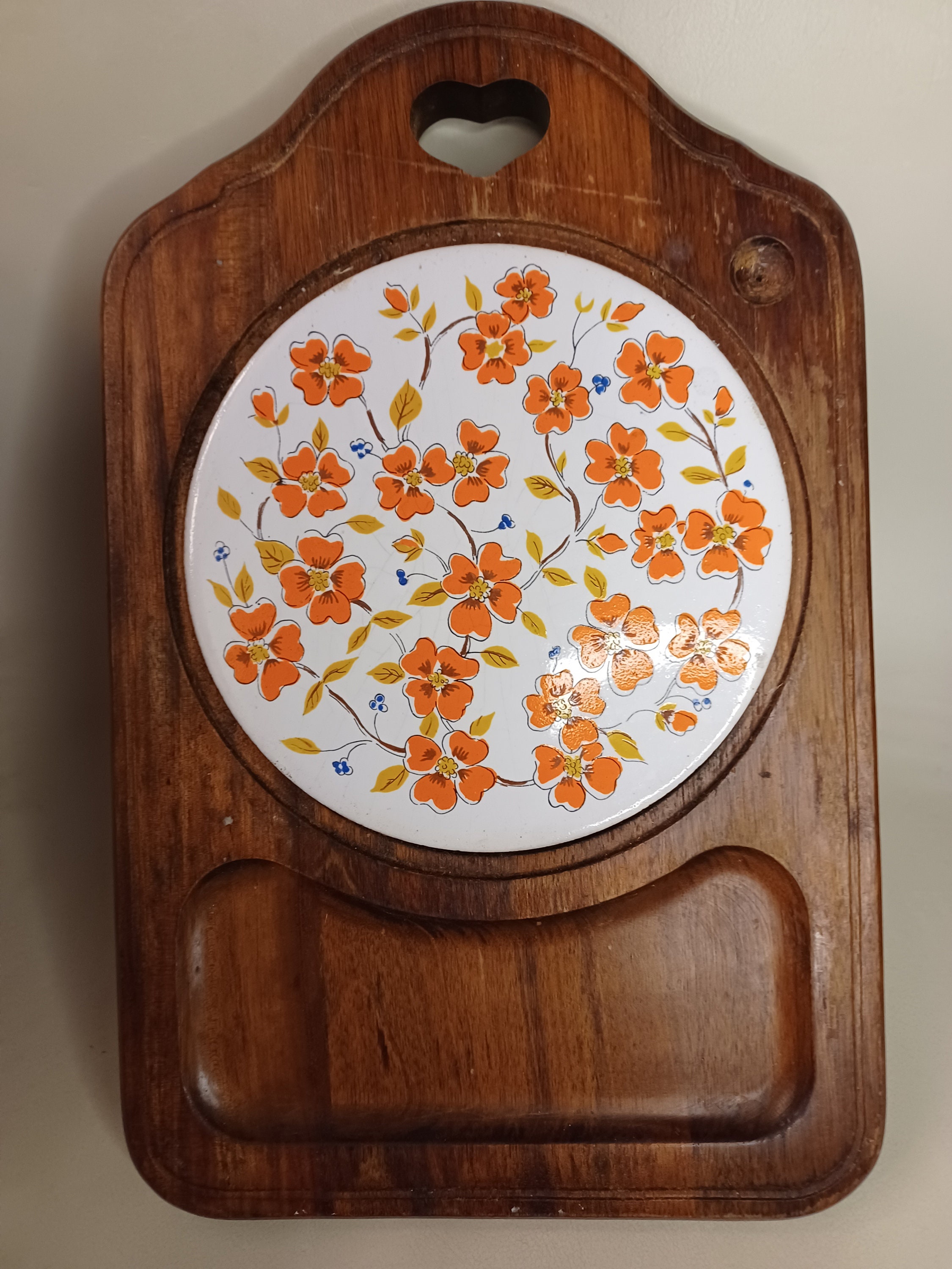 Vintage Teakwood Cheeseboard With Floral Tiled Cutting Board - Etsy