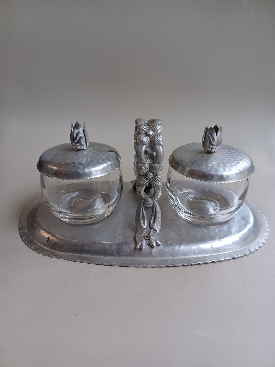 Vintage Condiment Caddy With Tulips on Lids and Metal Floral Handle - Etsy