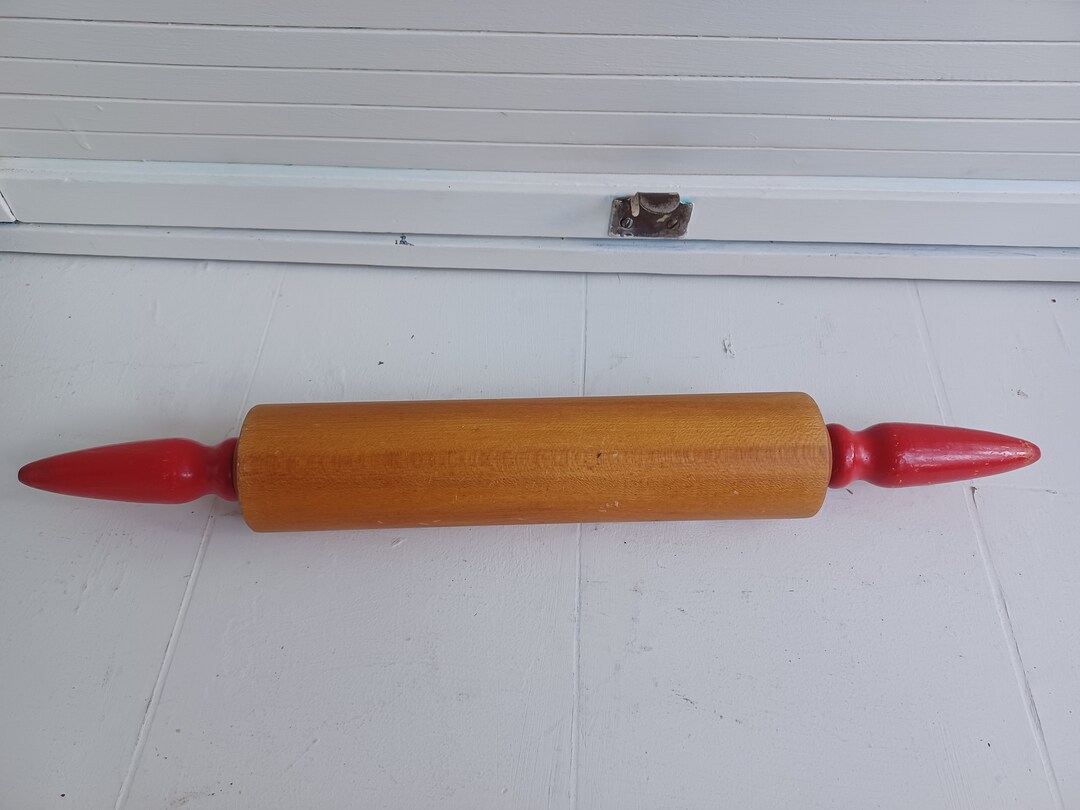 Vintage Farmhouse Wooden Rolling Pin With Red Pointed Handles - Etsy