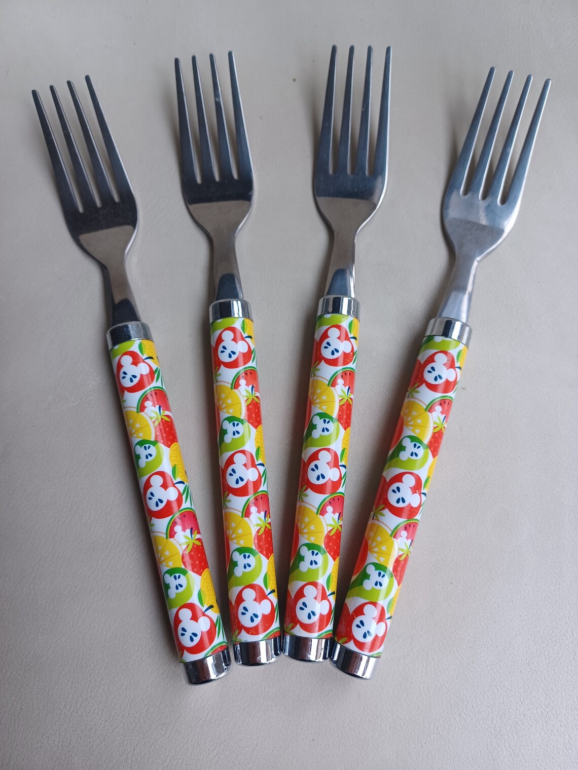 Vintage Set of 4 Disney China Forks Stainless Steel With Plastic Citrus ...