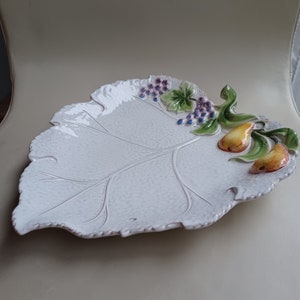 Vintage Cabbage Ware Leaf Shaped Platter Majolica Grapes and Pears ...