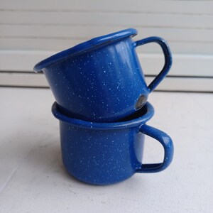 Vintage Blue Speckled Enamelware Small Cups Set of 2 Country Kitchen ...